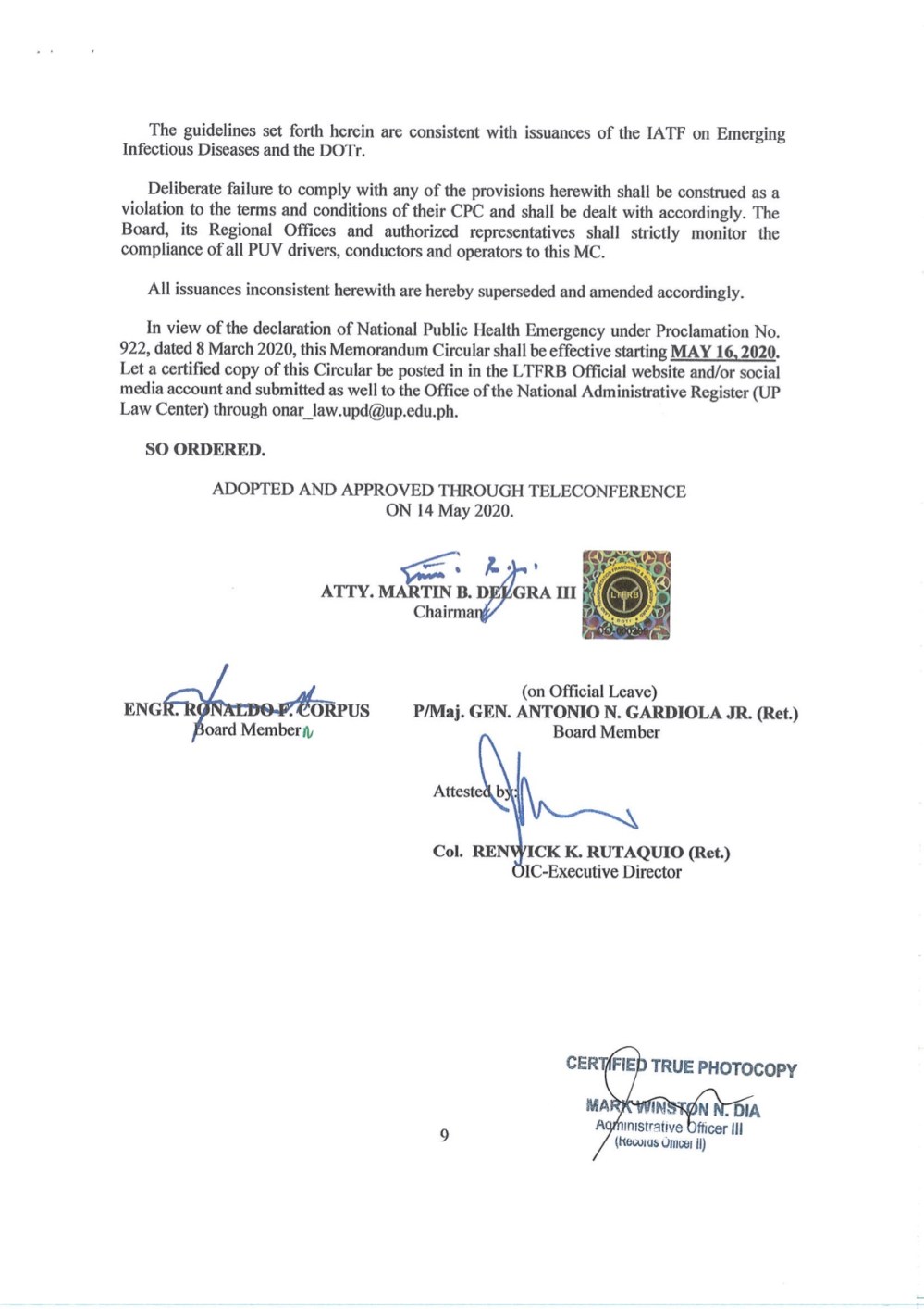 LTFRB Memorandum Circular No. 2020-019 – Guidelines for the Operations ...